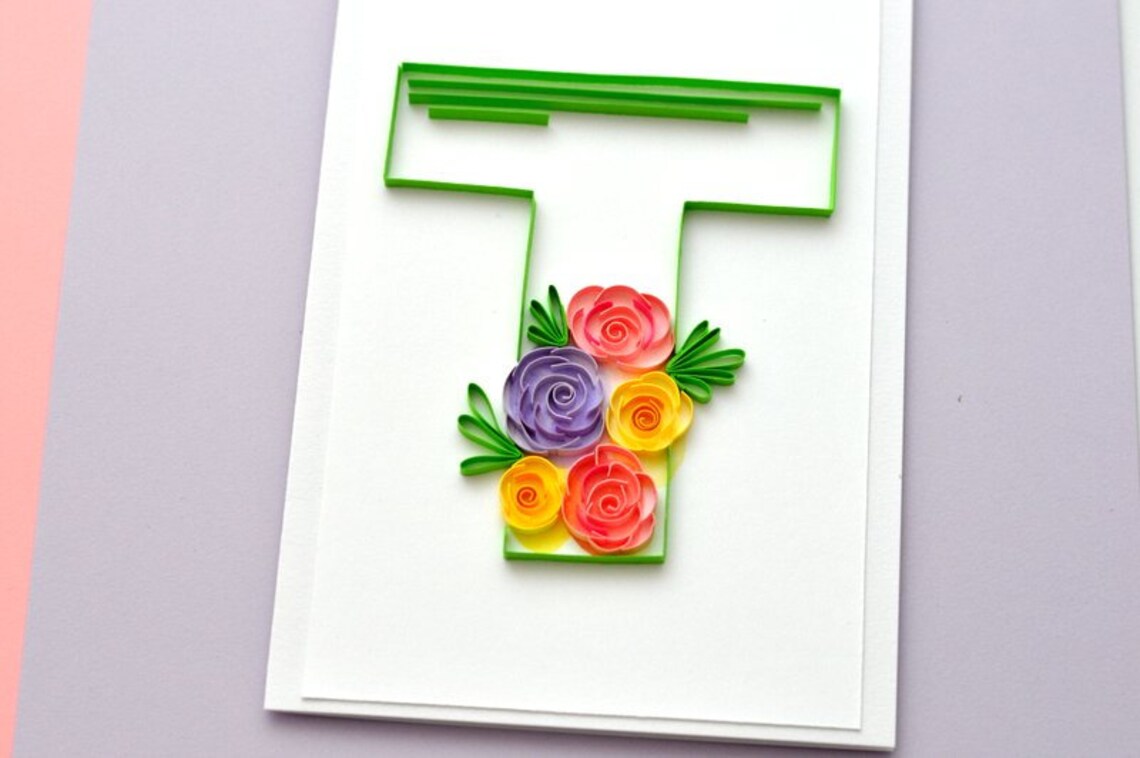 Personalized Monogram Quilling Letter T Quilled Art Floral - Etsy