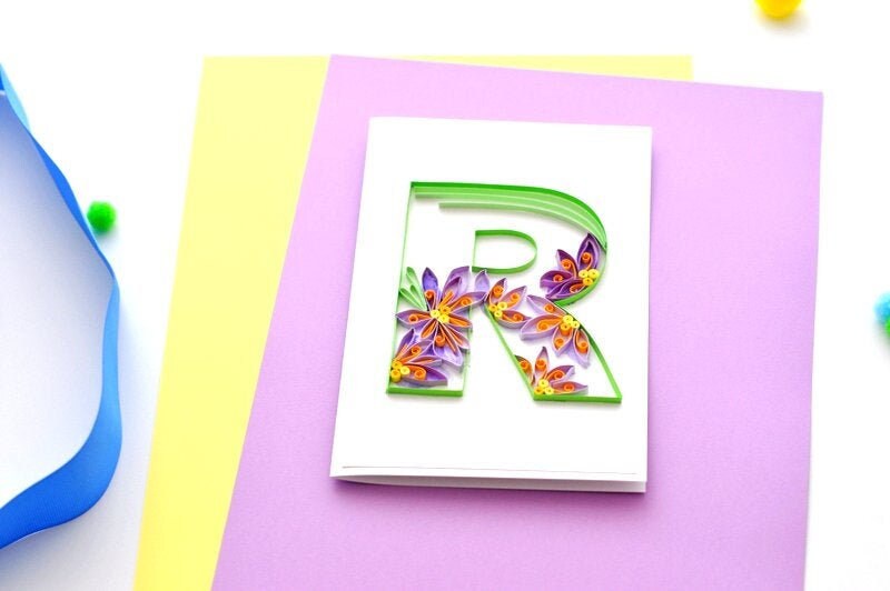 Quilling Letter R Quilled Initial Card Quilling Floral Wall Art Paper ...