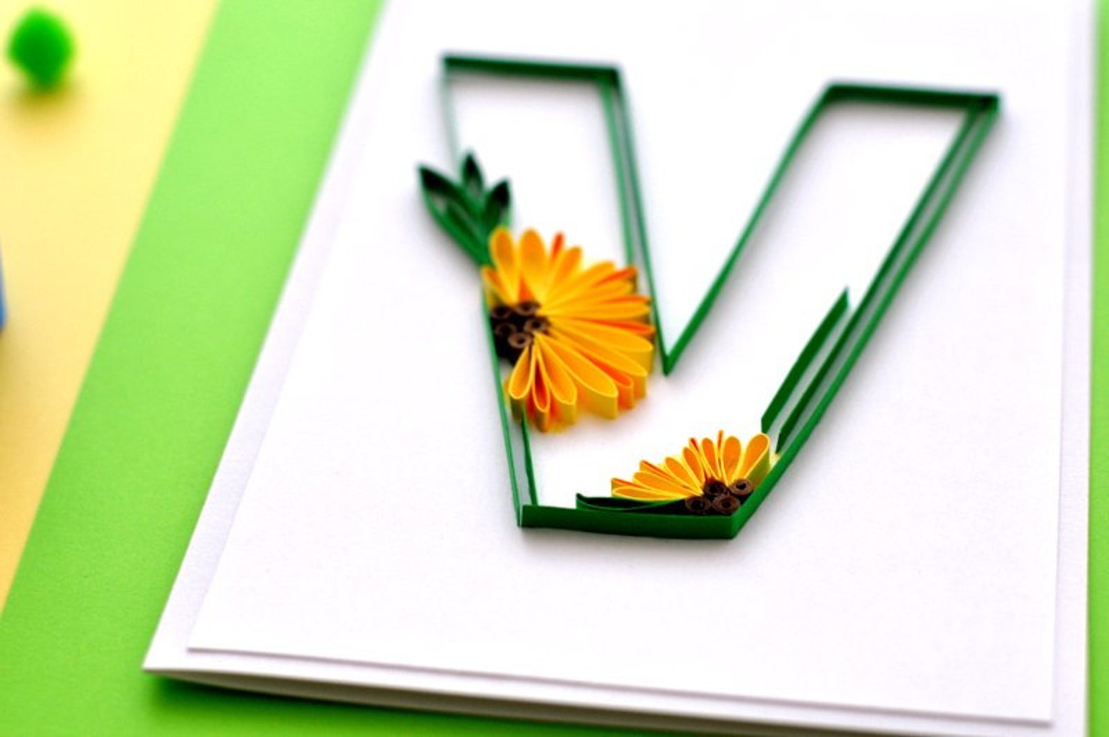 Paper Quilling Letter V Quilled Wall Art Sunflower Card - Etsy