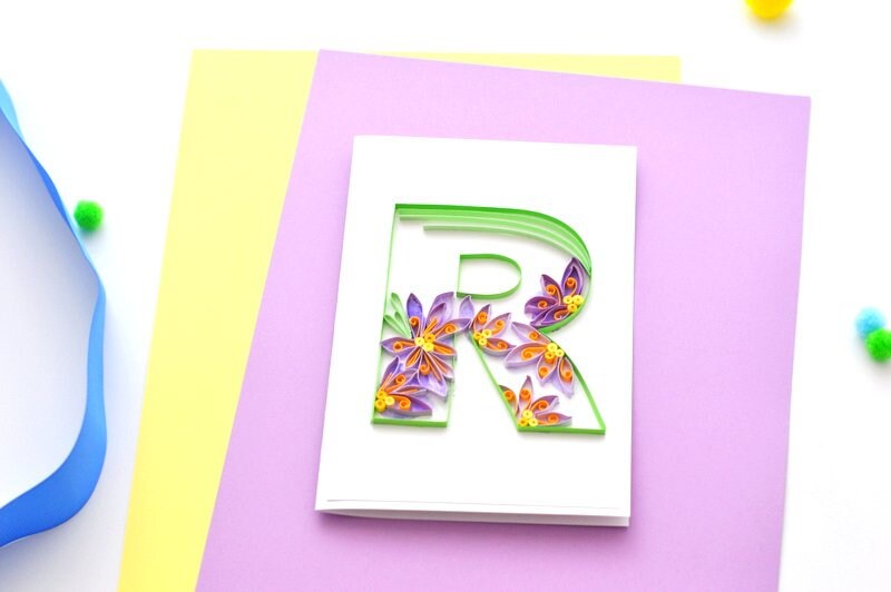 Quilling Letter R Quilled Initial Card Quilling Floral Wall Art Paper ...