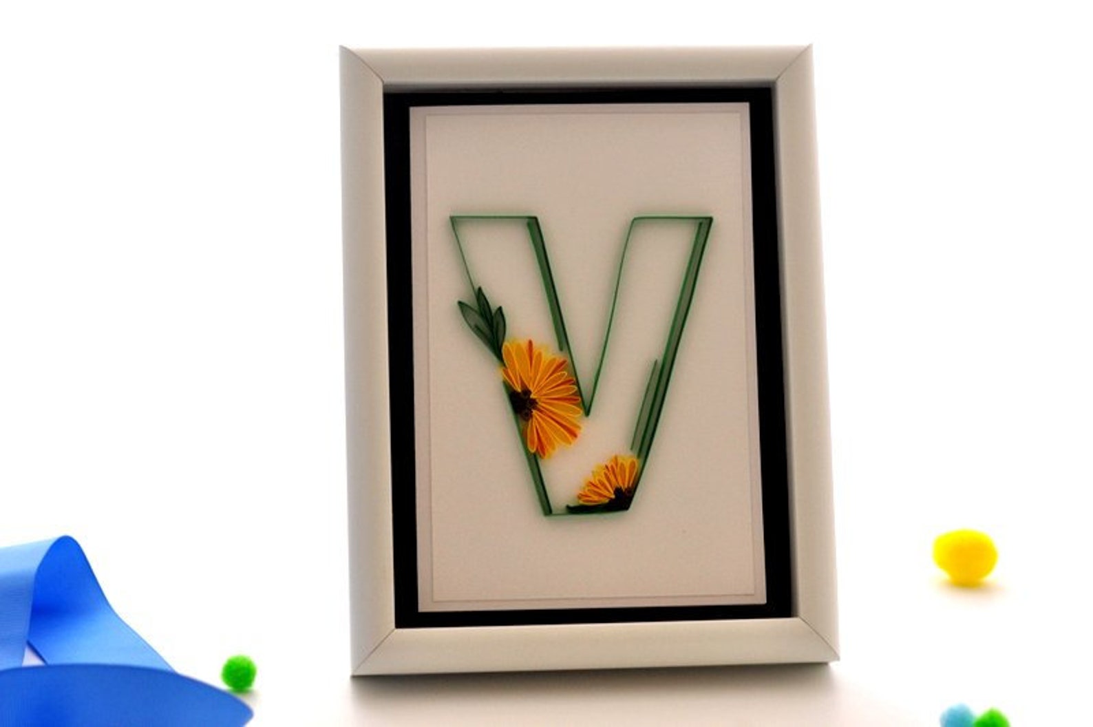 Paper Quilling Letter V Quilled Wall Art Sunflower Card - Etsy