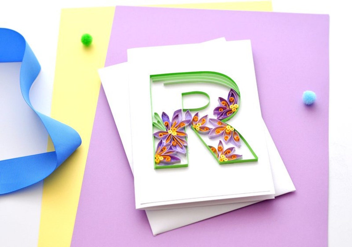 Quilling Letter R Quilled Initial Card Quilling Floral Wall Art Paper ...