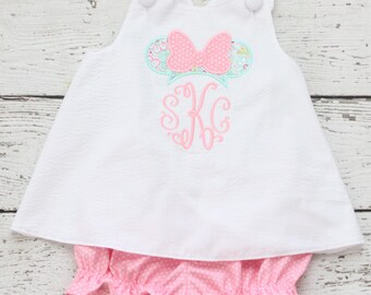 Monogrammed Minnie Bloomer Set Pastel Seersucker Minnie | Etsy