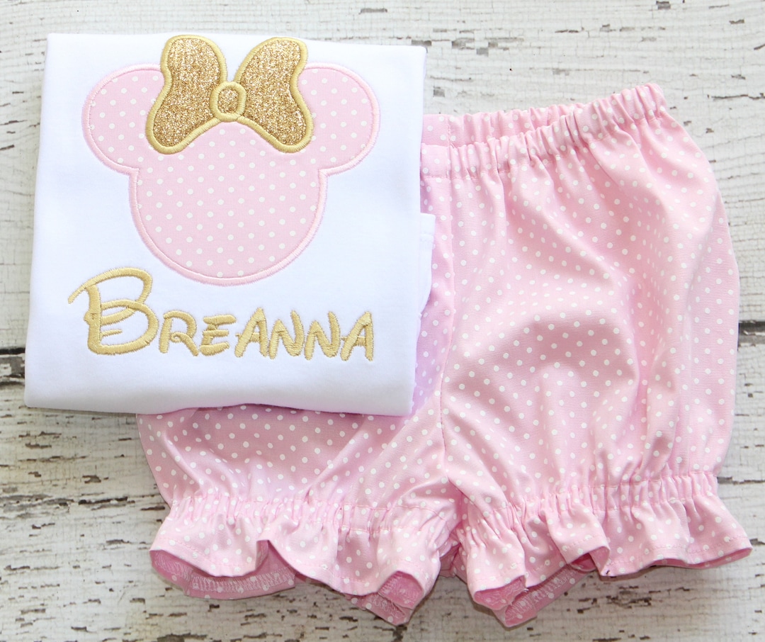 Monogrammed Minnie Bloomer Set, Pink and Gold Minnie Outfit ...