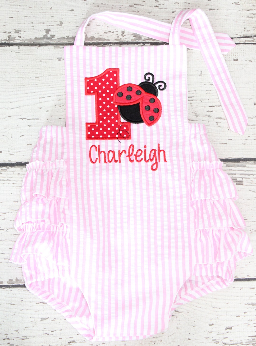 Ladybug First Birthday Bubble, Ladybug Monogrammed Romper, Pink Ladybug ...