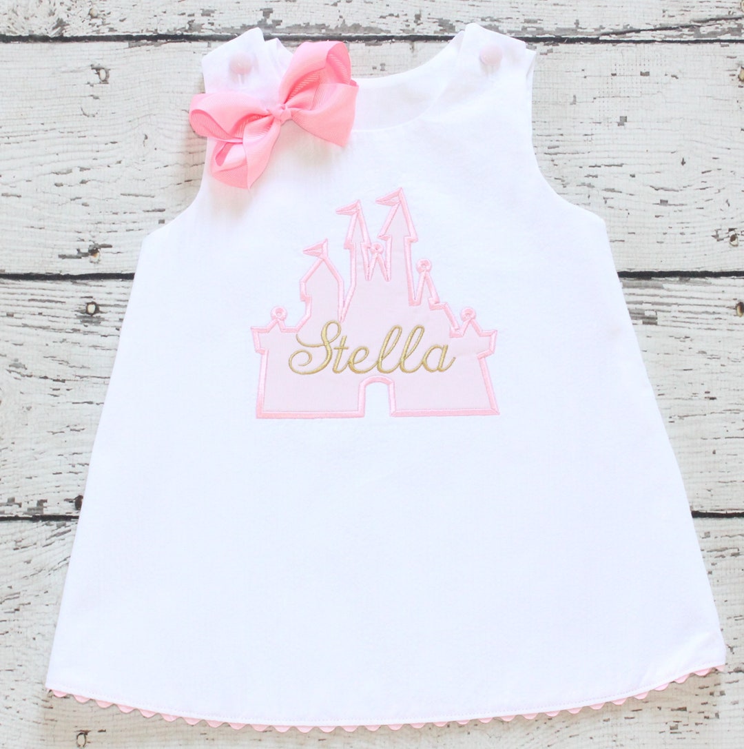 Monogrammed Castle Dress, Pink and Gold Birthday Dress, Monogrammed ...