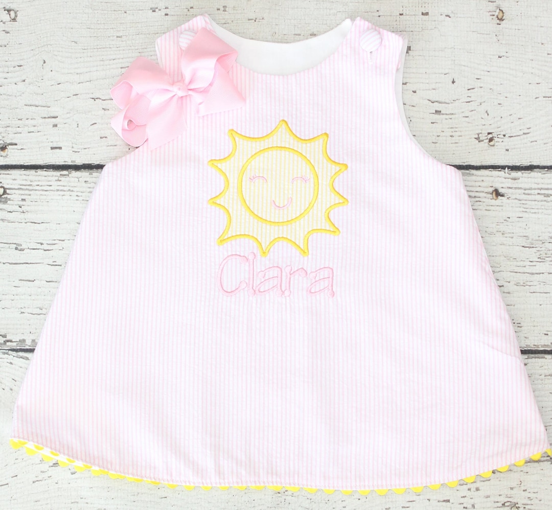 Monogrammed Sunshine Dress, Sunshine Birthday Outfit, Yellow and Pink ...