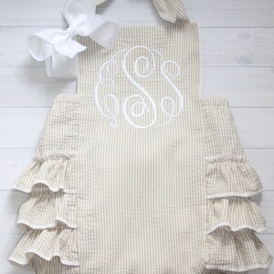 Khaki Seersucker Ruffle Bottom Bubble Monogrammed - Etsy