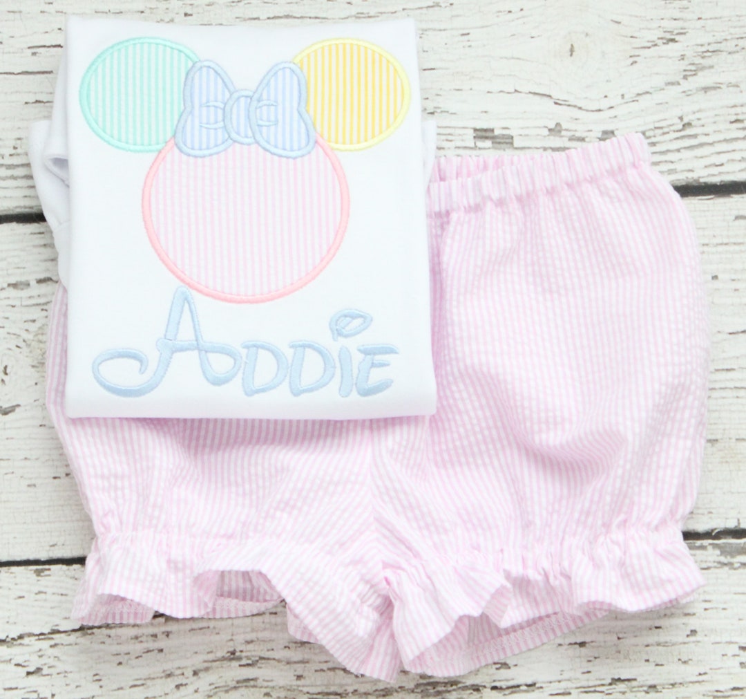 Monogrammed Minnie Bloomer Set, Pastel Seersucker Minnie Shirt ...