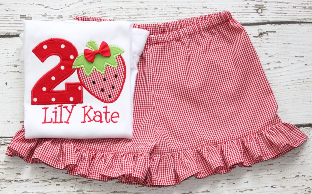 Strawberry Short Set, Monogrammed Strawberry Shirt, Ruffle Shorts ...