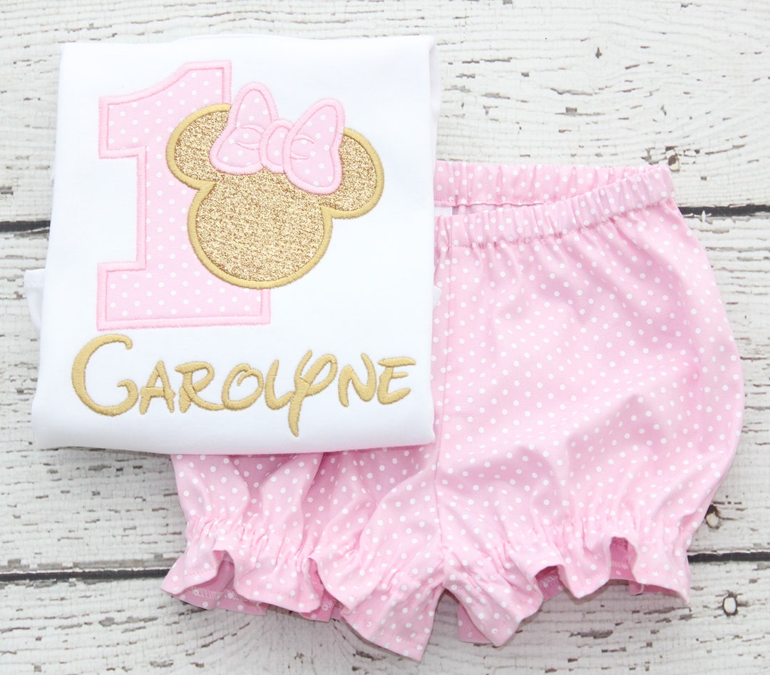 Monogrammed Minnie Bloomer Set, Pink and Gold Birthday Minnie Outfit ...