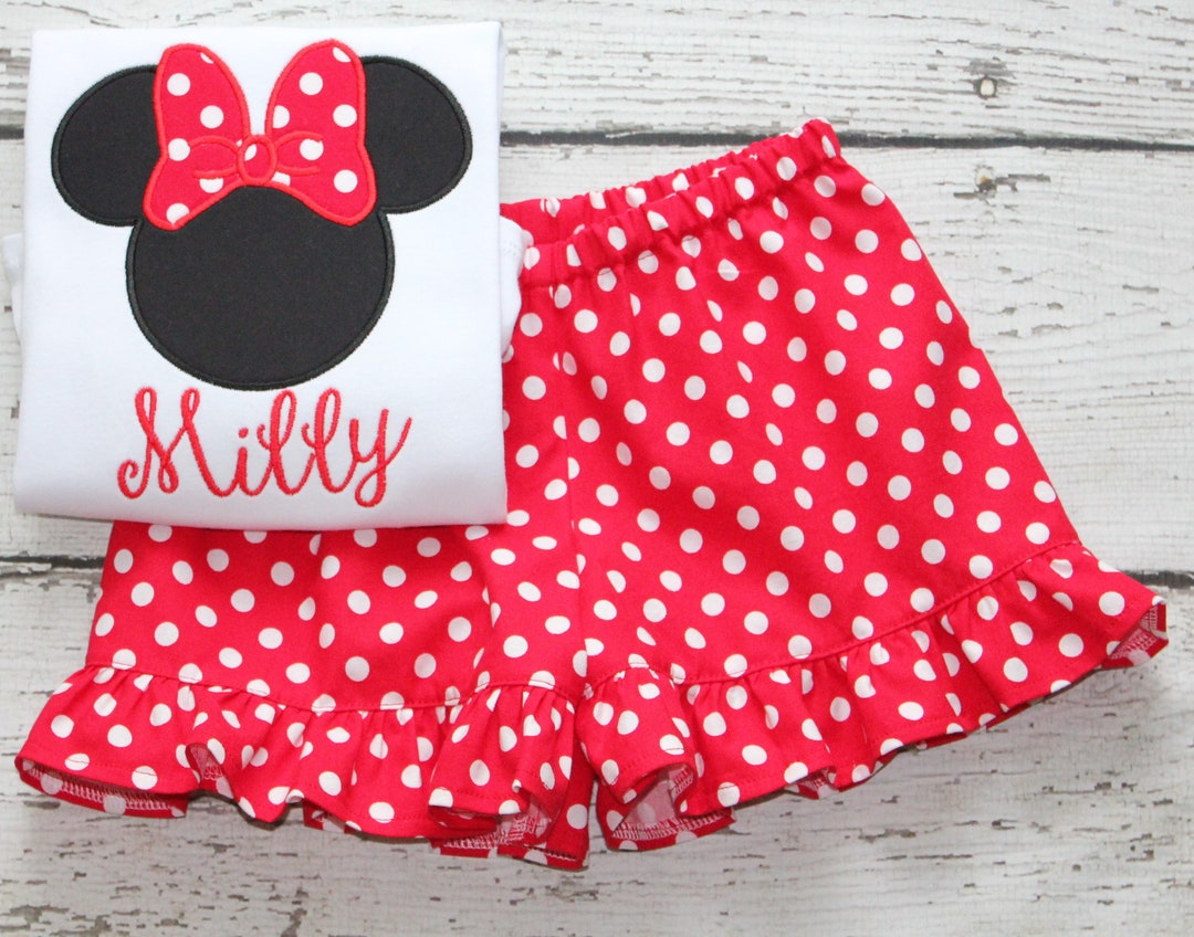 Monogrammed Minnie Ruffled Short Set, Classic Minnie Outift ...