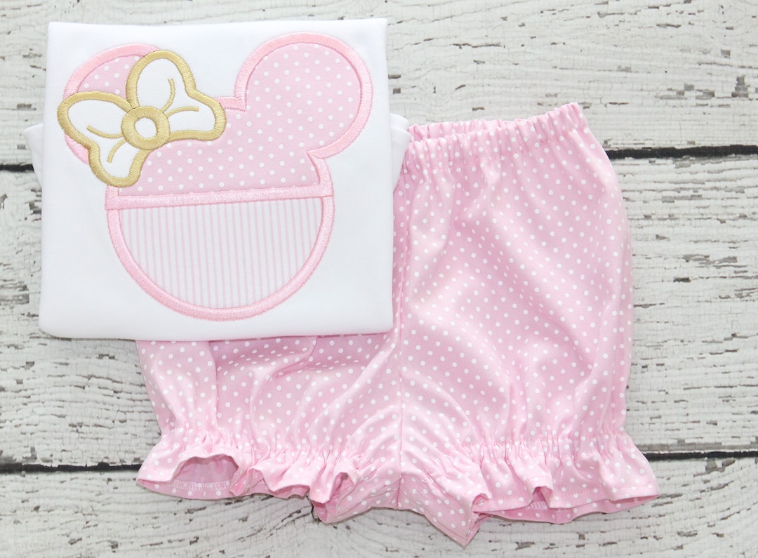 Monogrammed Minnie Bloomer Set, Pink and Gold Minnie Outfit ...