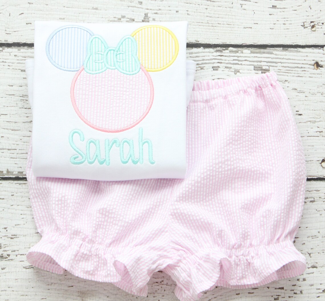 Monogrammed Minnie Bloomer Set Pastel Seersucker Minnie - Etsy