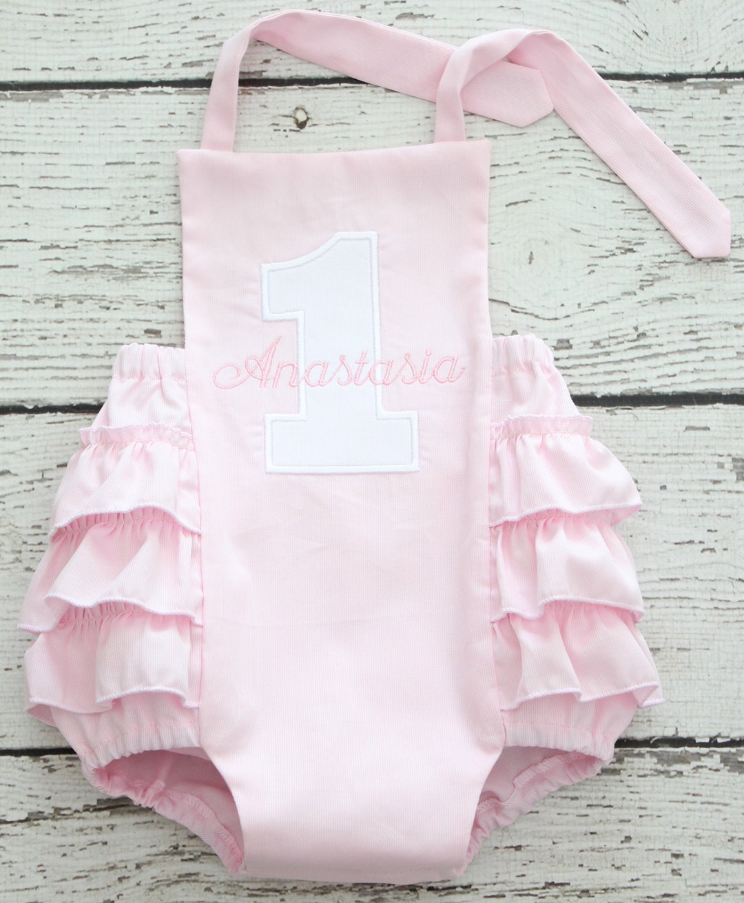 Pink and White Ruffle Bubble Monogrammed, First Birthday Ruffle Bubble ...