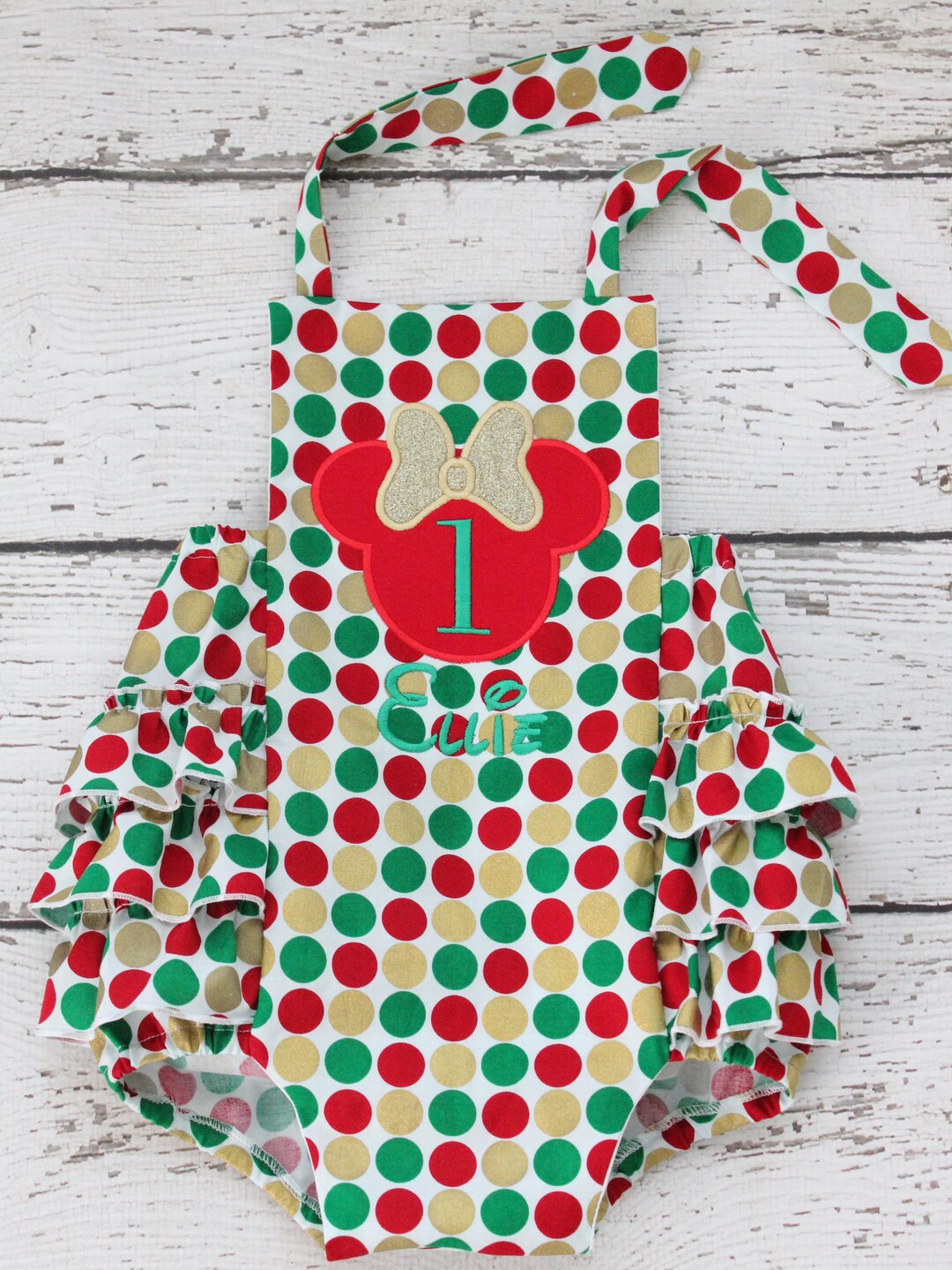 Monogrammed Christmas Minnie Ruffle Bubble Disney Polka Dot - Etsy
