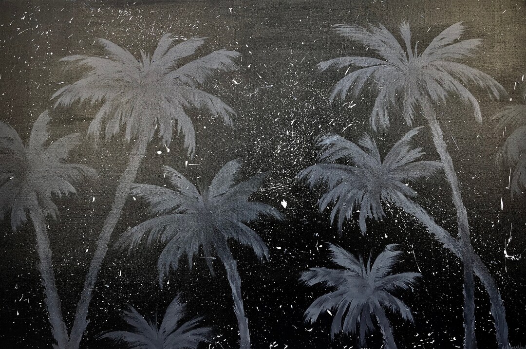 Black and Grey Palm Tree Painting | Palm Tree Painting | Night Sky Art ...