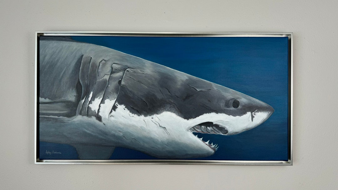 Great White Shark Painting | Shark Art | Framed Shark Art | Realistic ...