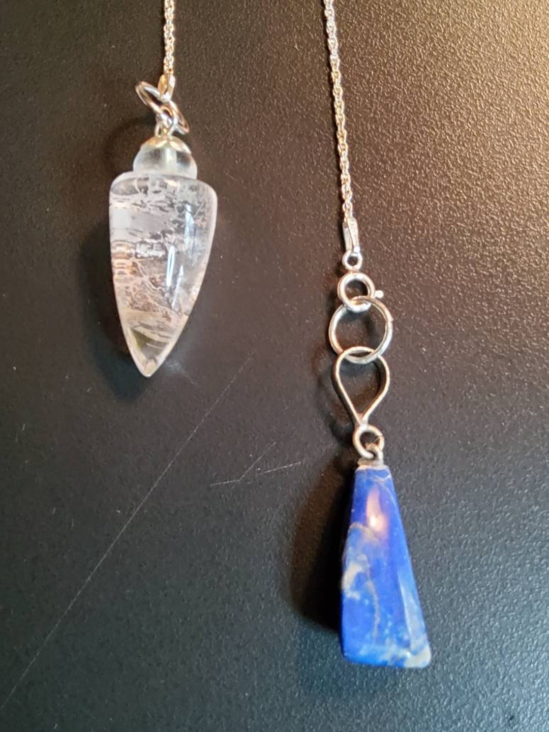 1512..A Double Pendulum Set Quartz & Lapis Pendulums Serpentine Silver ...