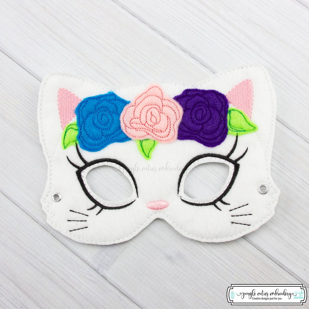 Floral Cat Mask (M237) I Kid's Mask, Dress-up, Party Favors, Birthday ...