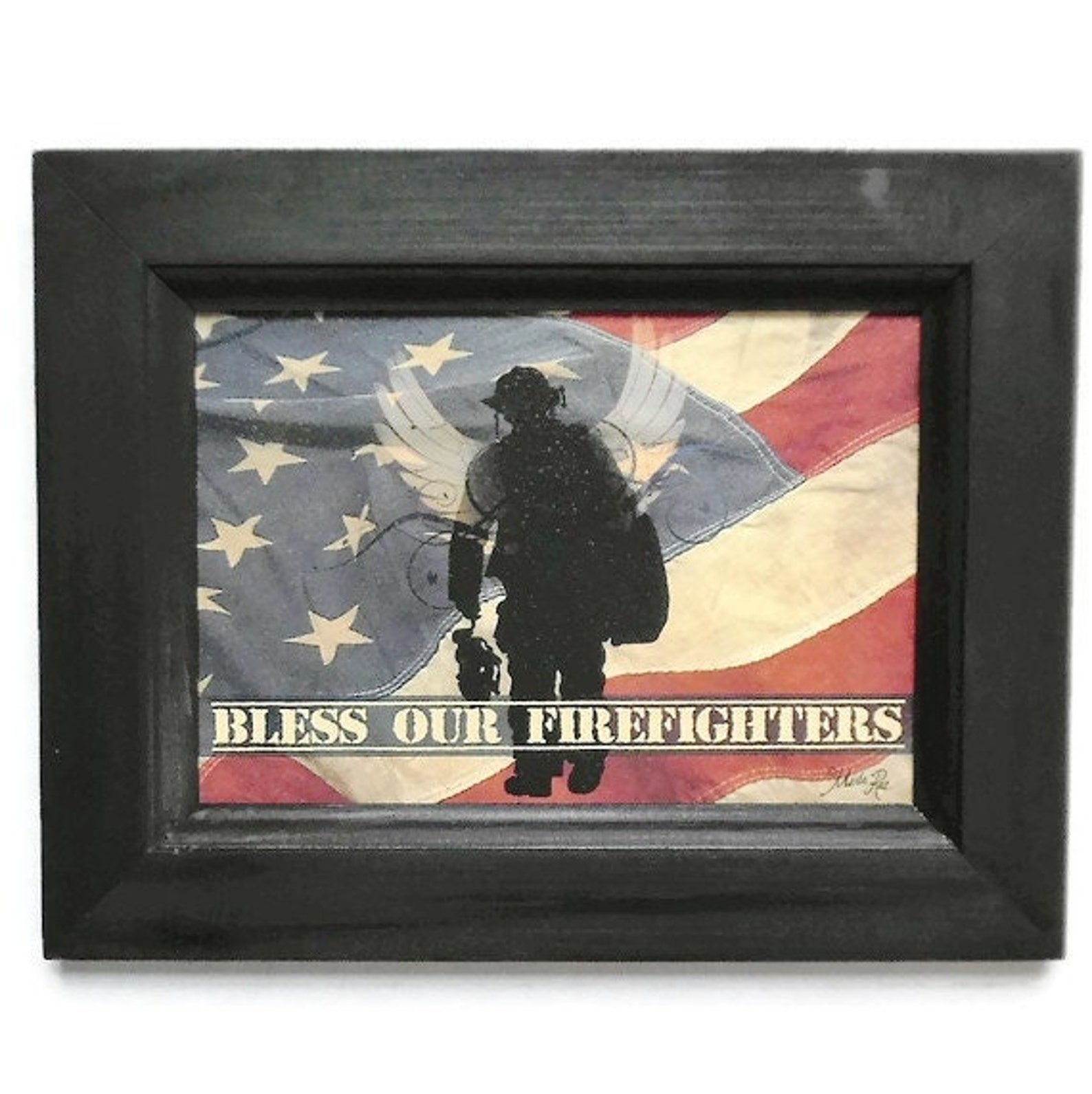 Bless Our Firefighters by Marla Rae in a Handmade Wooden Frame, 9"x7 ...