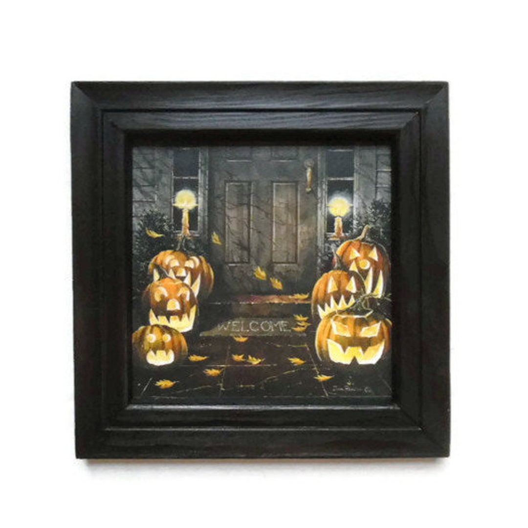 Halloween Hello by John Rossini in a Handmade Wooden Frame, 8"x8" - Etsy