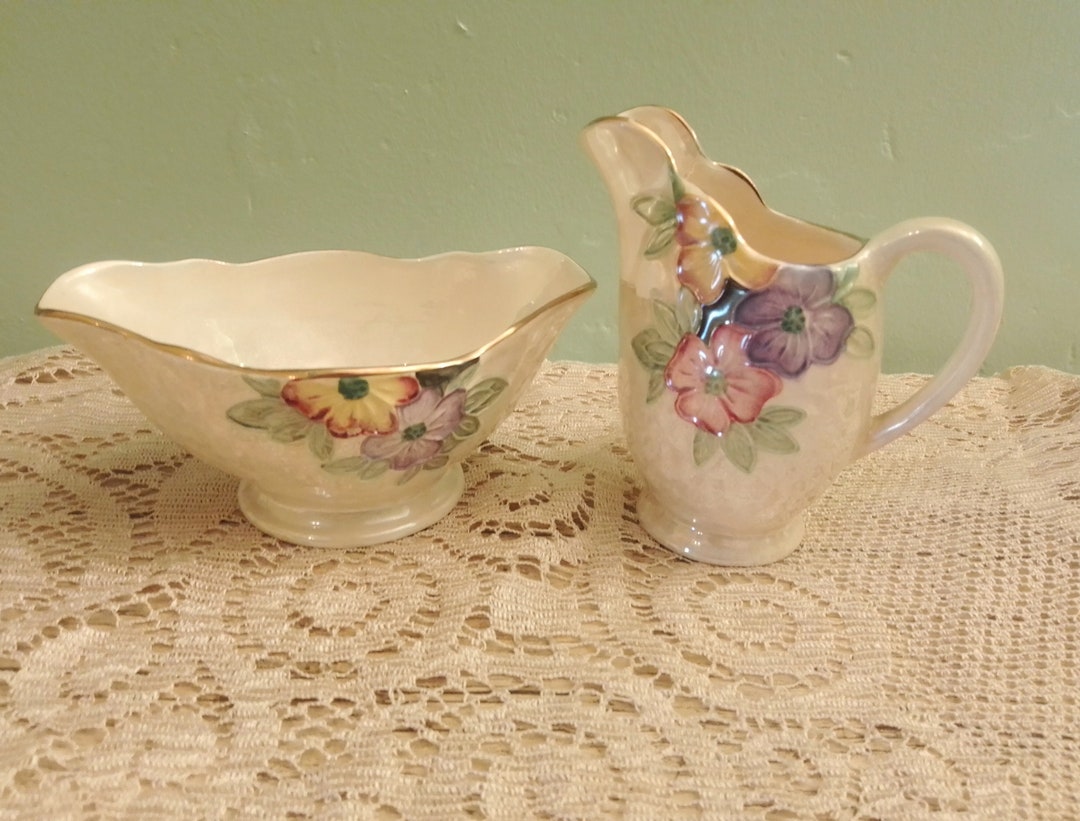 Vintage Maling Petunia Milk Jug and Sugar Bowl, Lustre Sugar and Cream ...