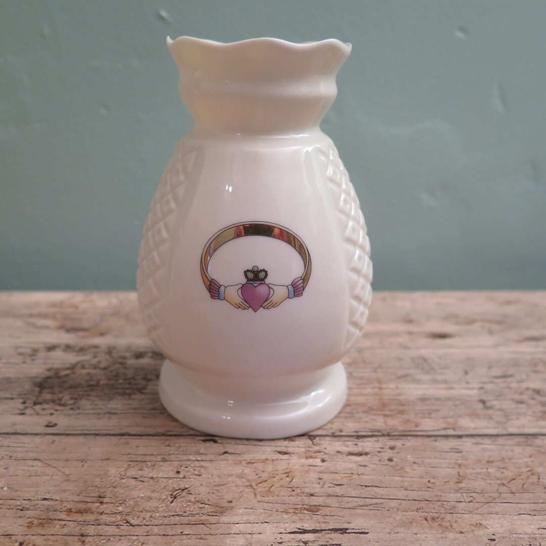 Small Vintage Irish Claddagh Vase, Donegal Parian China, Claddagh Vase ...