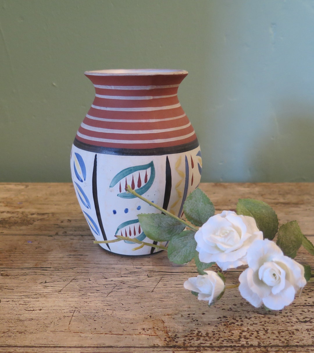 Vintage Cambrian Studio Pottery Vase: Hand-painted Welsh Decor, C.1950s ...