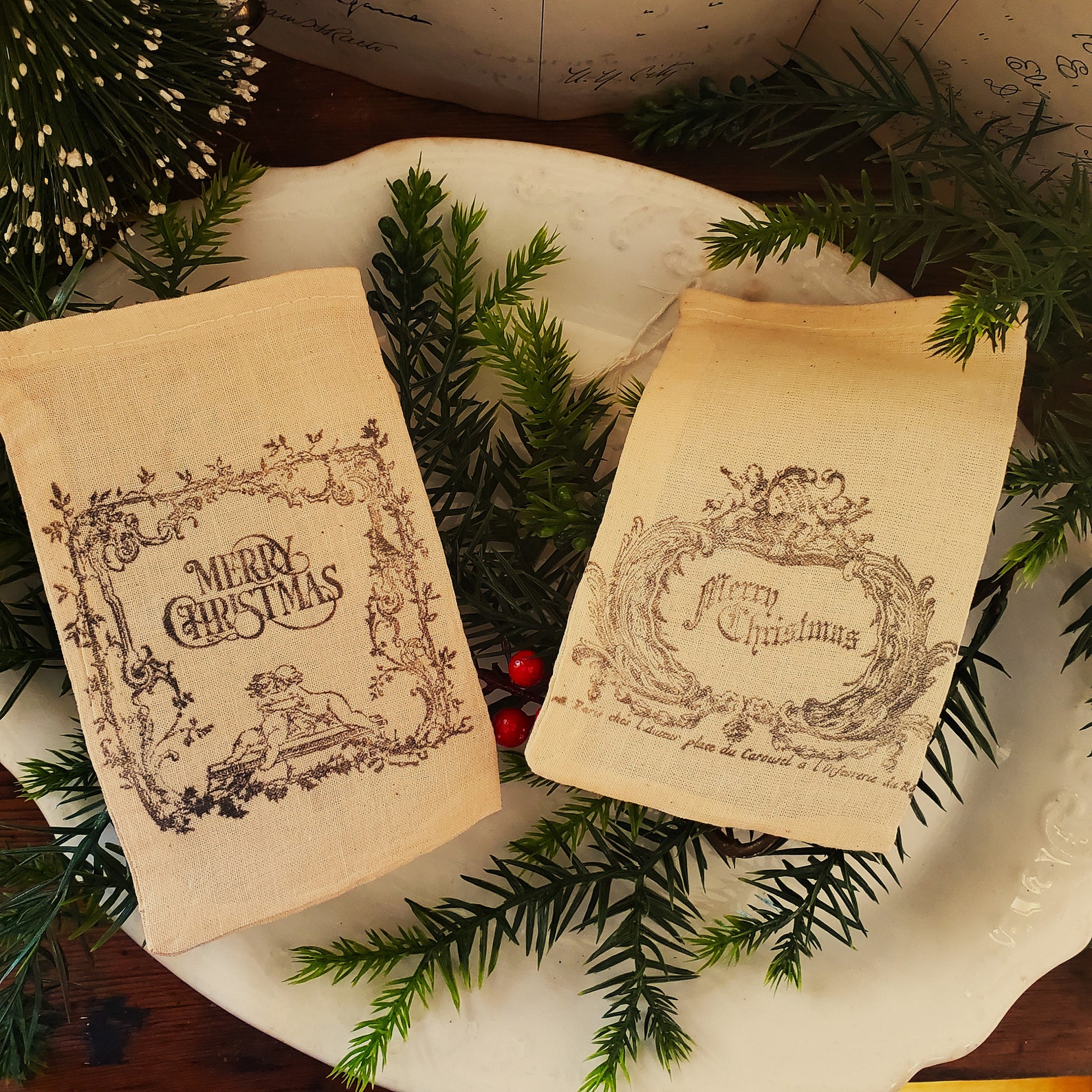 Muslin Gift Bags, Christmas, French Inspired - Etsy