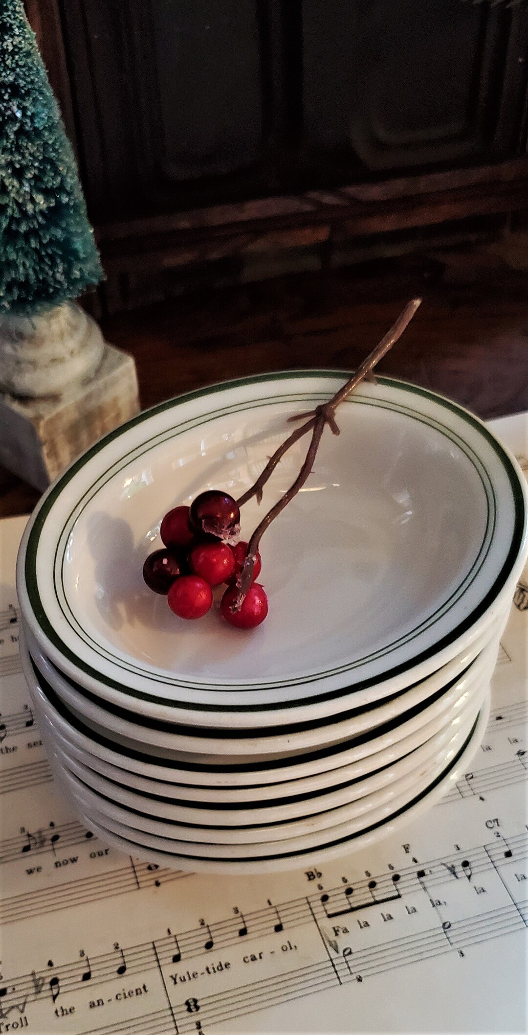 Vintage Restaurant Ware Oval Bowl Green Banded Ironstone Bowl Vintage ...