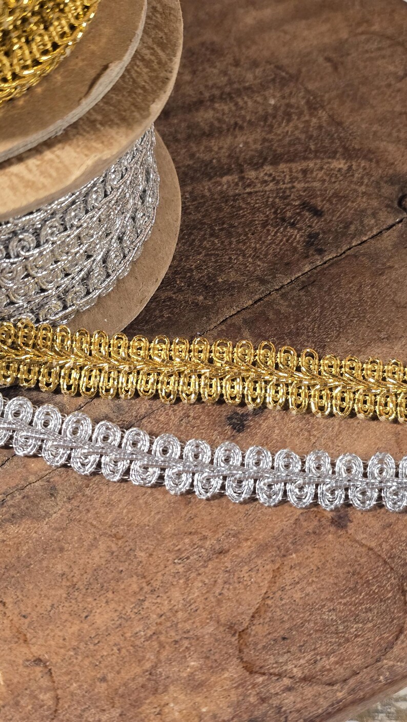 Vintage Gold and Silver Metallic Gimp Trim 1 Yard | Braided Upholstery ...
