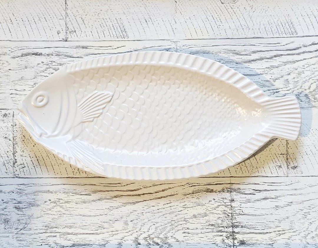 Vintage 1970s Mccoy Pottery White Fish Platter | Retro Coastal Ceramic ...
