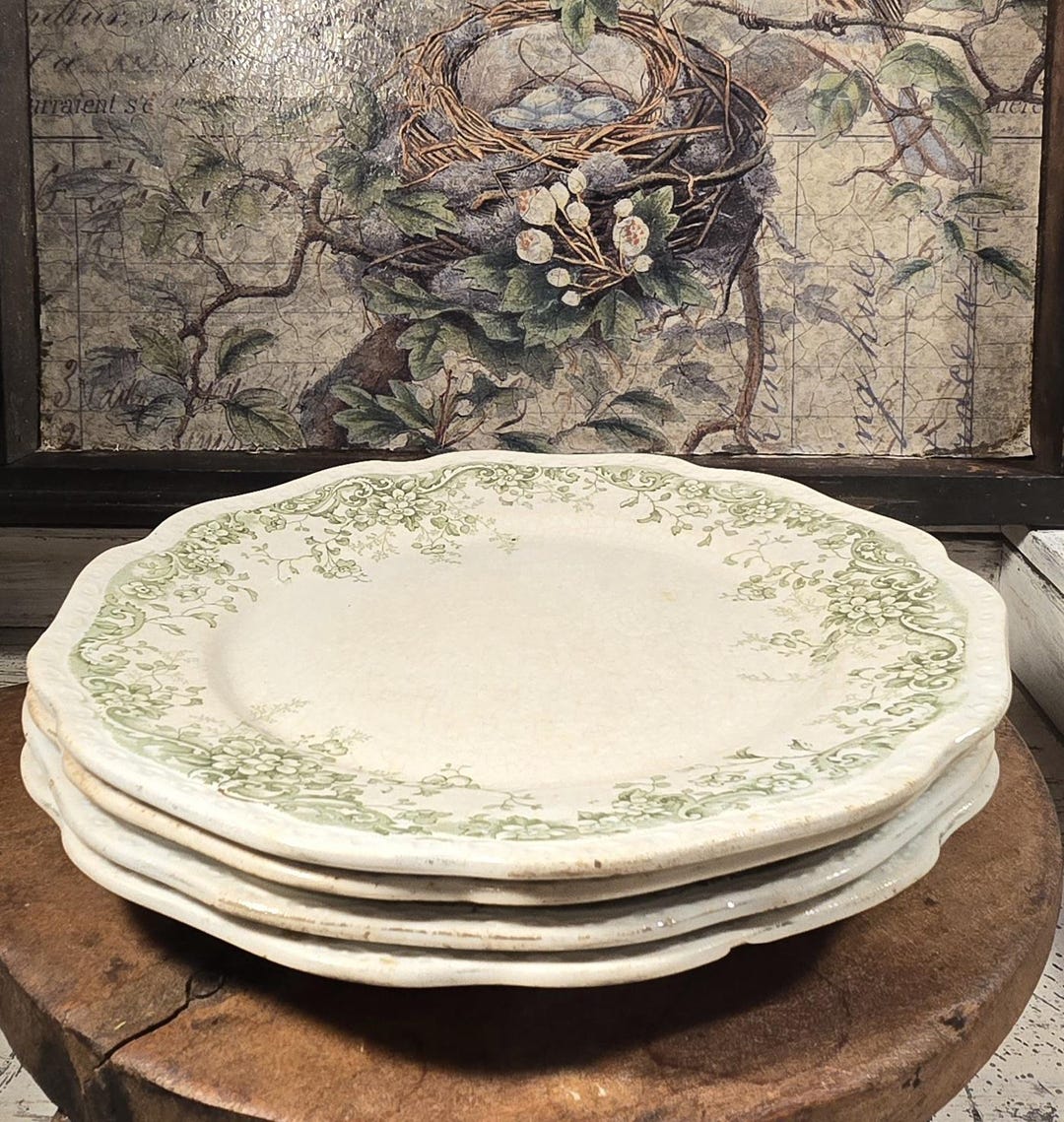 Antique JHW & Sons Green Floral Plates – English Ironstone Set of 4 - Etsy