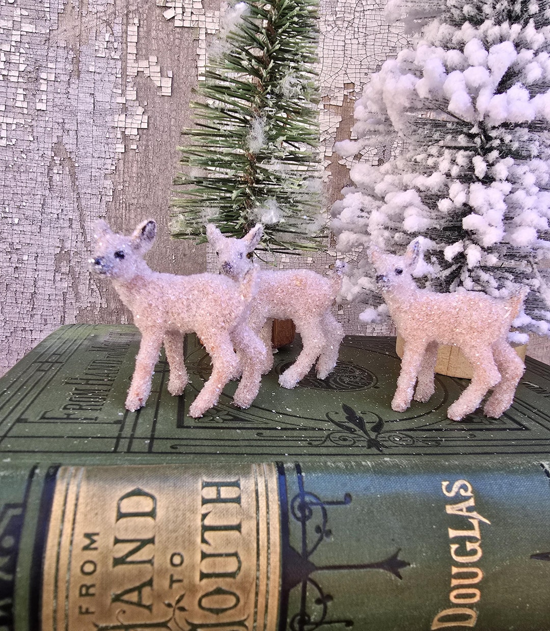 Miniature Glitter Deer Set: Handcrafted Christmas Woodland Decor - Etsy