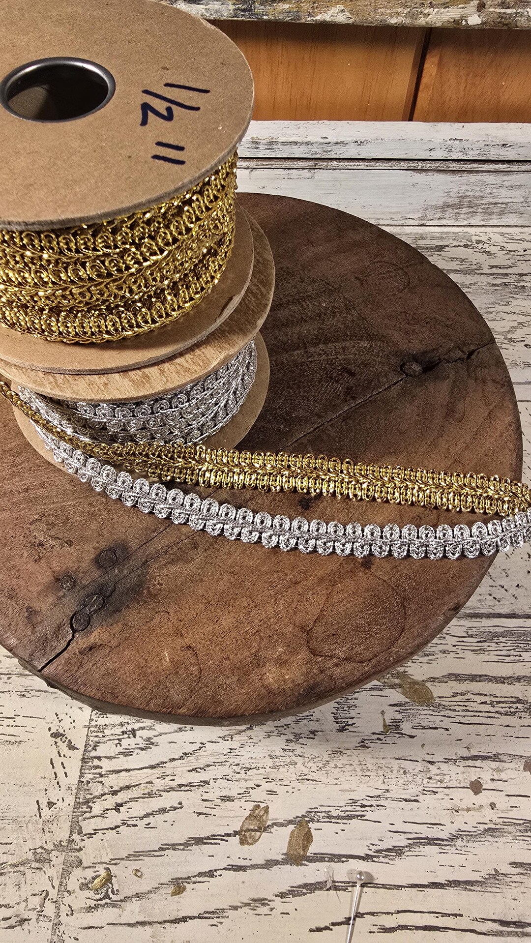 Vintage Gold and Silver Metallic Gimp Trim 1 Yard | Braided Upholstery ...