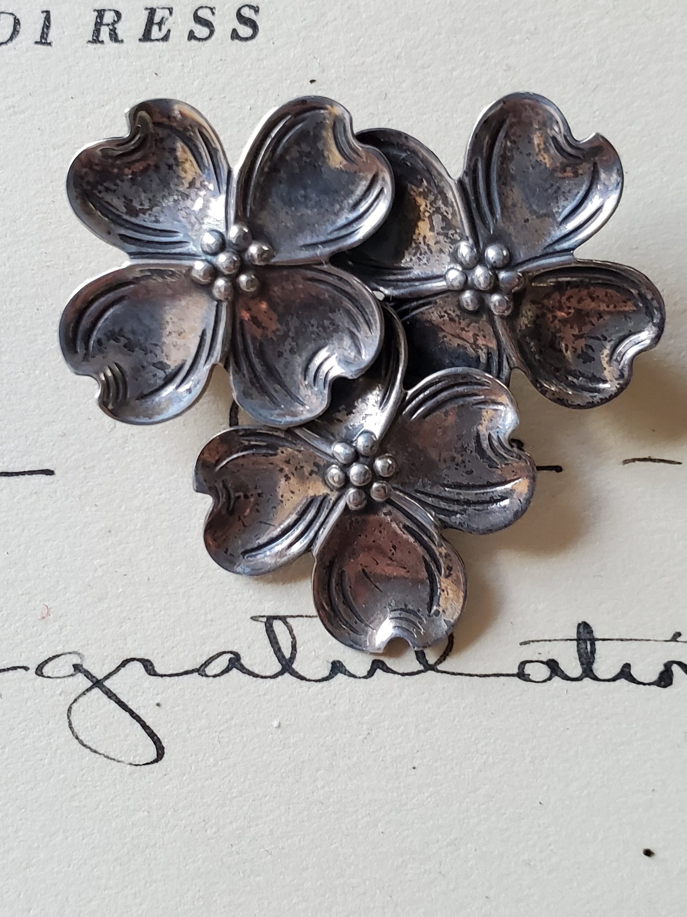 Vintage Sterling Silver Flower Pin and Earrings Set Gift for | Etsy