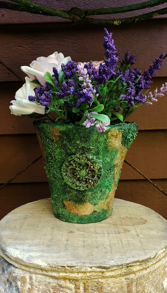 Vintage French Country Inspired Mossy Pot | Etsy