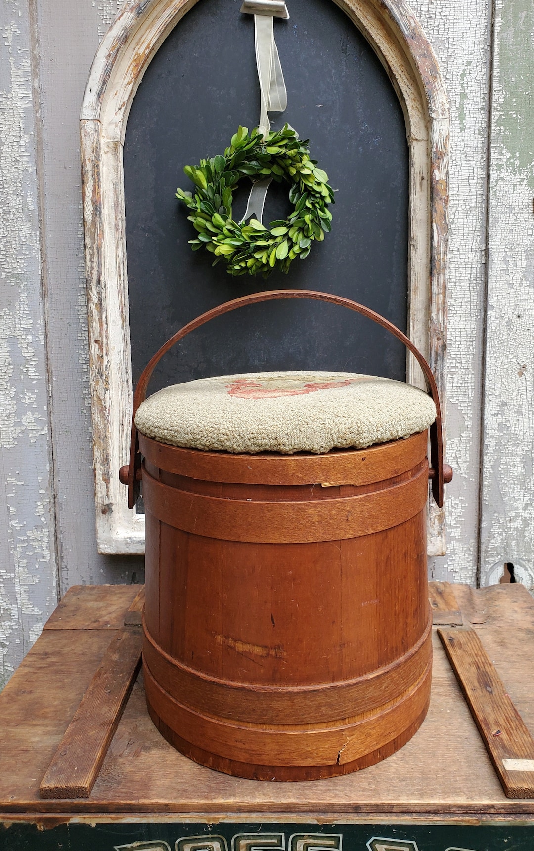 Vintage Reproduction "sugar Bucket" Firkin With Needlepoint Cover - Etsy