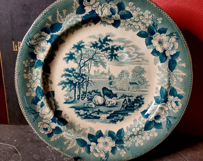 Antique Green Transferware Plate - Etsy