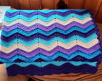 Pretty Periwinkle and Light Blue Handmade Knit Afghan Couch Throw ...
