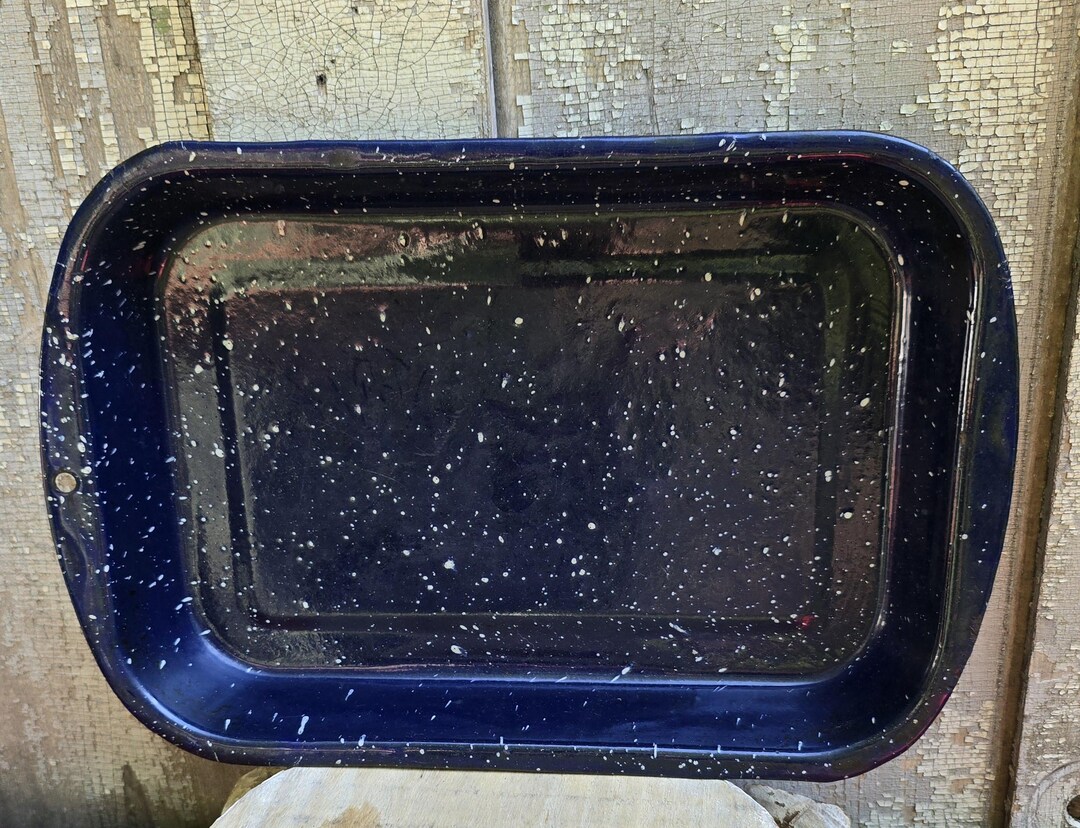 Vintage Blue Speckled Enamel Roasting Pan - Classic Rustic Cookware ...