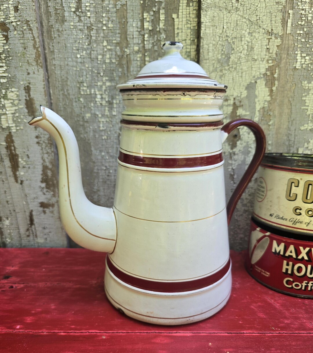 Vintage Belgium Enamelware Coffee Pot by Saint Servais | Antique ...