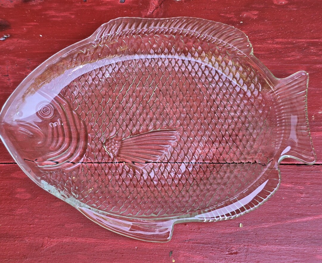 Vintage 11 Clear Glass, Oven Proof, Fish Shaped Platter, Coastal Home ...