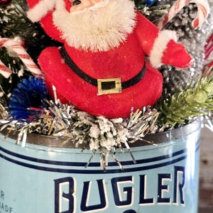 Vintage Christmas Assemblage in Bugler Tobacco Tin | Santa, Bottle ...