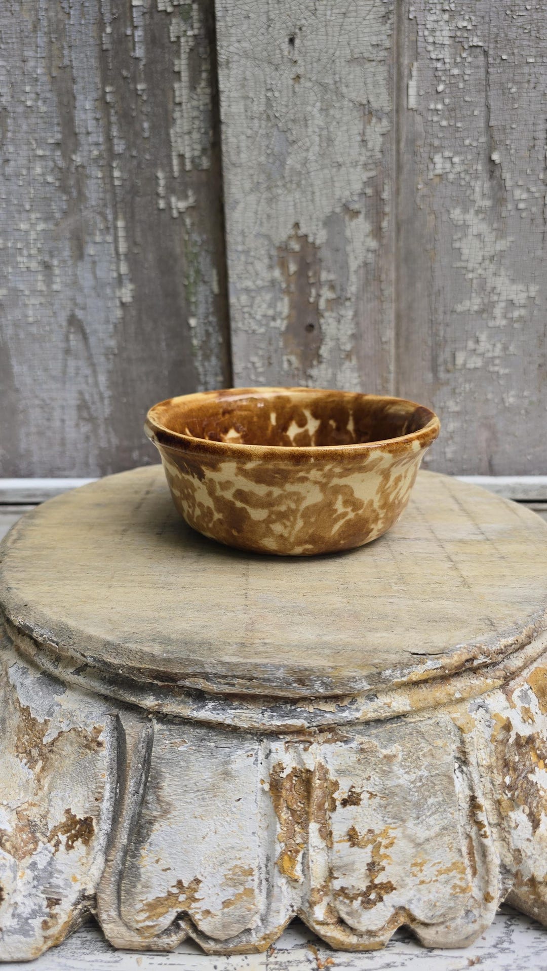Vintage Amber Spongeware Bowl – 5" Mixing Bowl, Brown Marbled Glaze ...