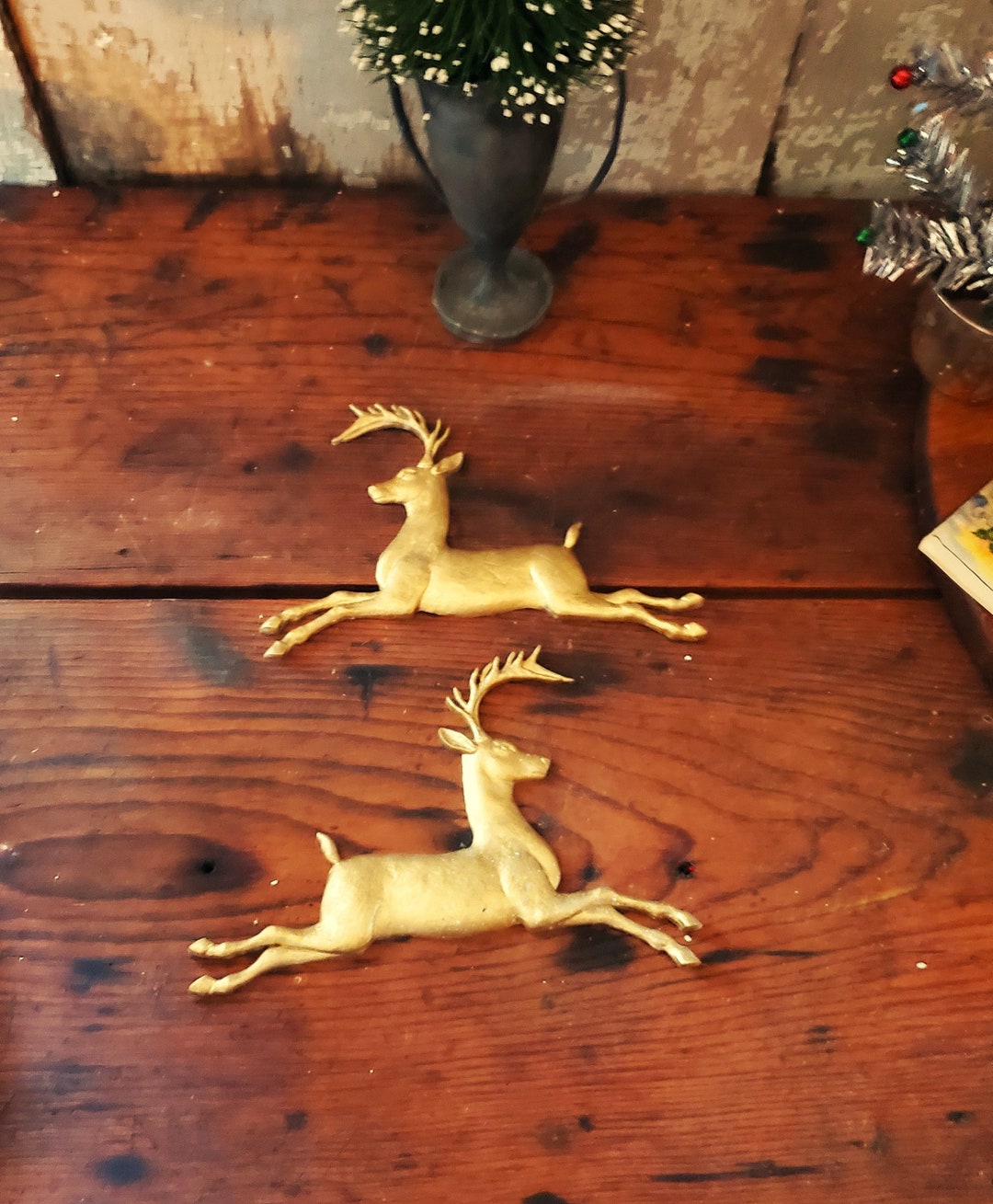 Gold Metallic Jumping Reindeer, Vintage Inspired Original - Etsy