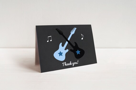 Editable Rock Star Guitar Folded Thank You Card / Music Theme | Etsy