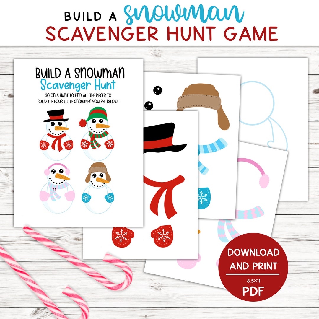 Build a Snowman Scavenger Hunt Game, Winter Hide and Seek, Snowday ...