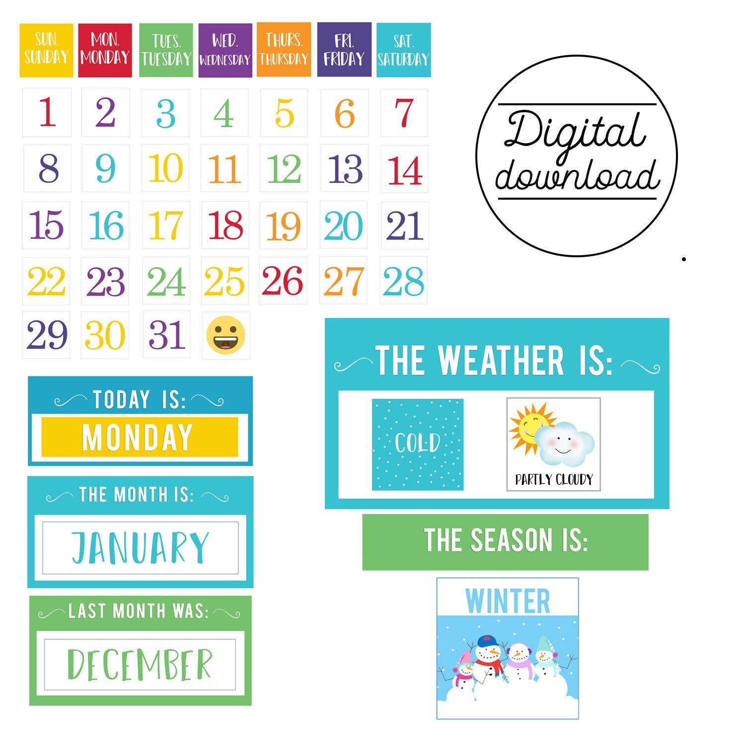 Morning Board Printable Bundle, Circle Time Activity, Weather, Calendar ...